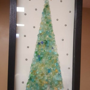 Handcrafted Crushed Glass Shadow Box Framed Christmas Tree Beautiful ...