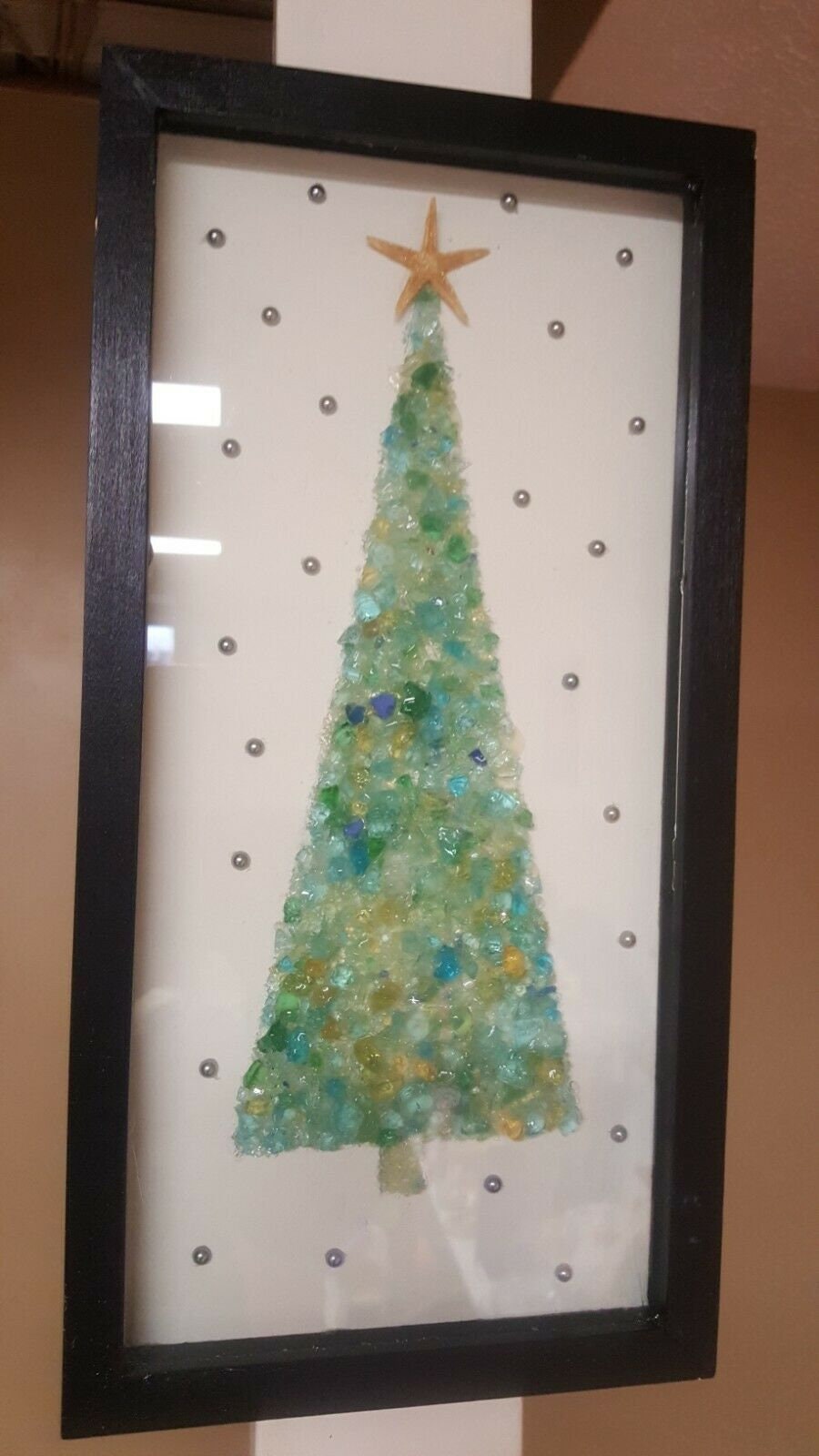 Handcrafted Crushed Glass Shadow Box Framed Christmas Tree Beautiful ...