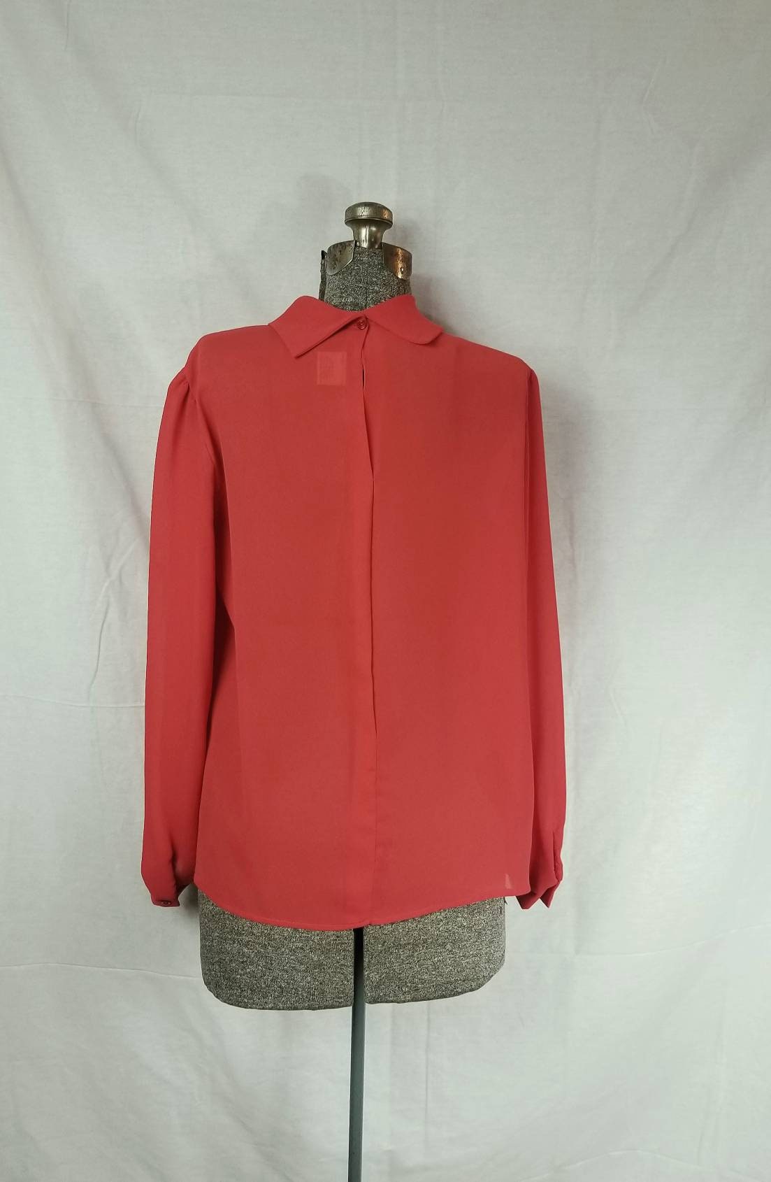 Vintage 70s Terry Red Rolled Collar Secretary Blouse | Etsy