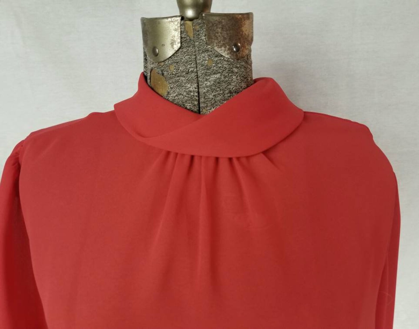 Vintage 70s Terry Red Rolled Collar Secretary Blouse - Etsy