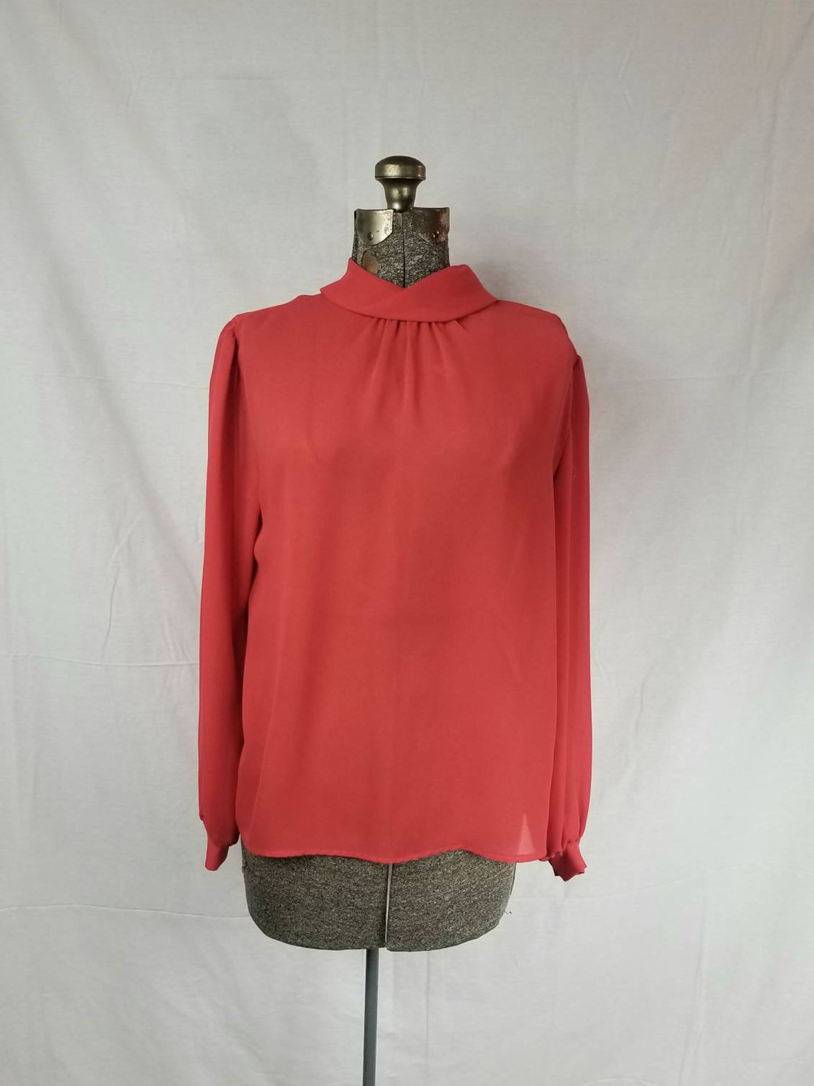 Vintage 70s Terry Red Rolled Collar Secretary Blouse - Etsy
