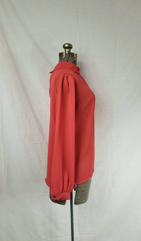 Vintage 70s Terry Red Rolled Collar Secretary Blouse | Etsy