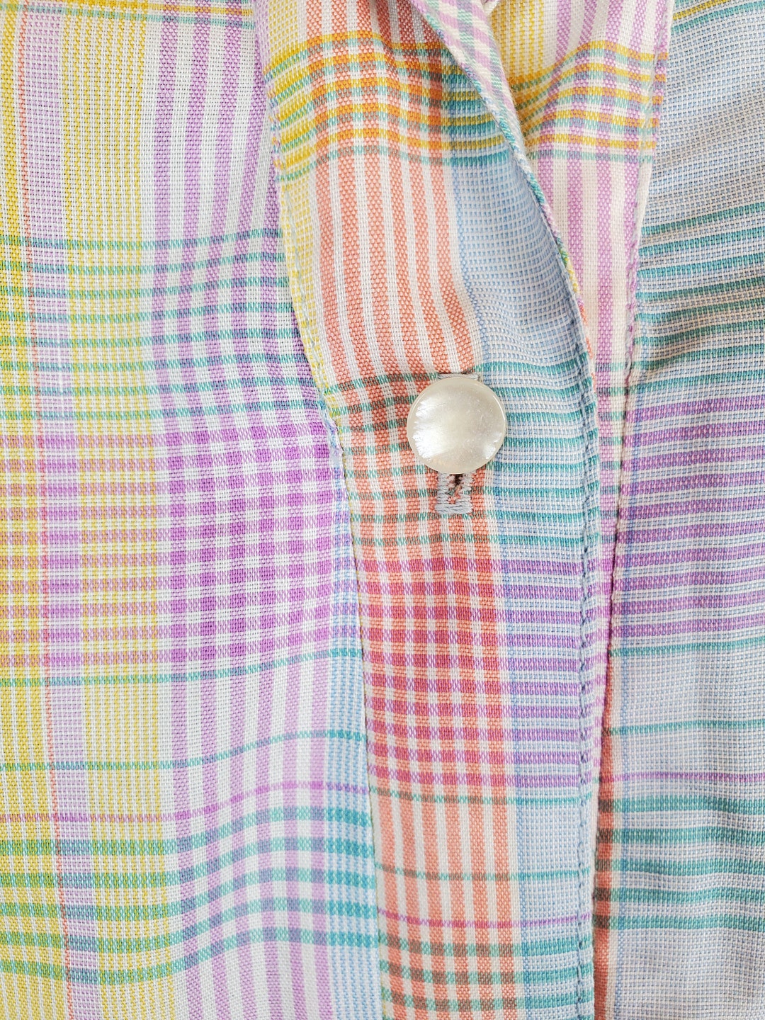 Vintage 60s /70s Bobbie June of Kansas City Pastel Plaid Long Sleeve ...