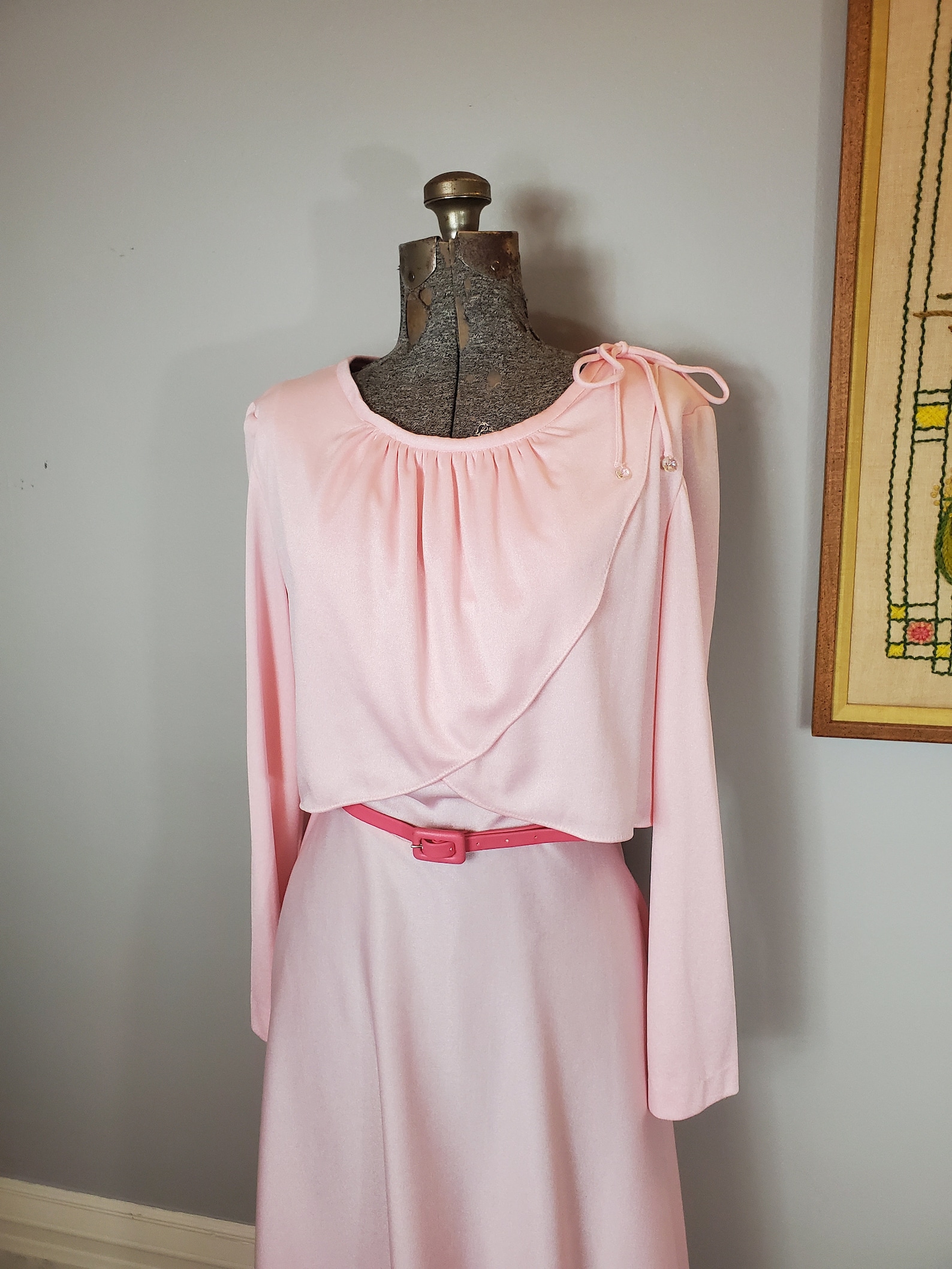 Vintage 80s Pink Flowy Dress W/ Overlapping Bodice Panels and ...