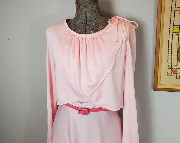 Vintage 80s Pink Flowy Dress W/ Overlapping Bodice Panels and ...
