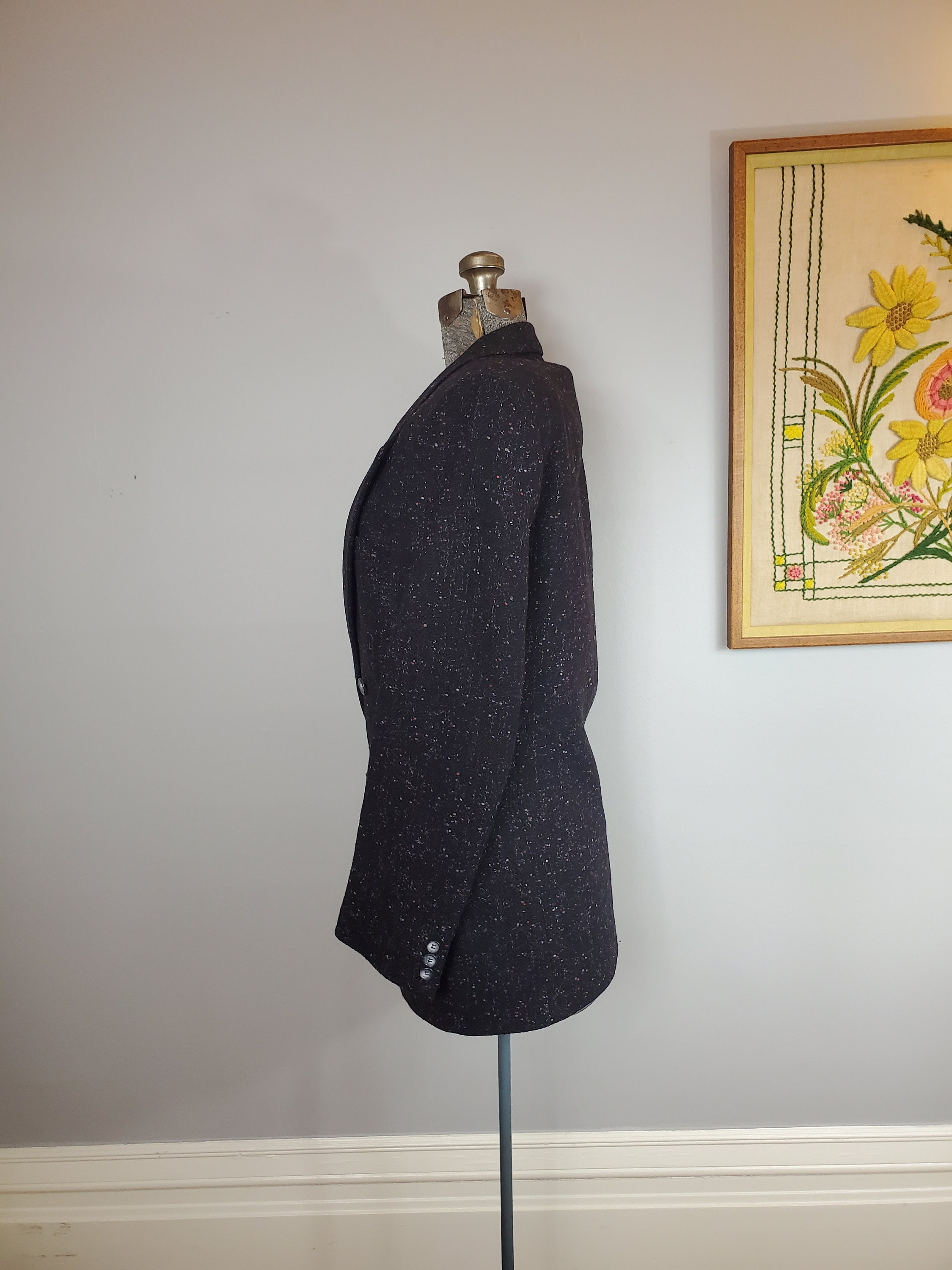 Vintage 80s Daniel Hechter Black Wool Tweed Double-breasted Sport Coat ...