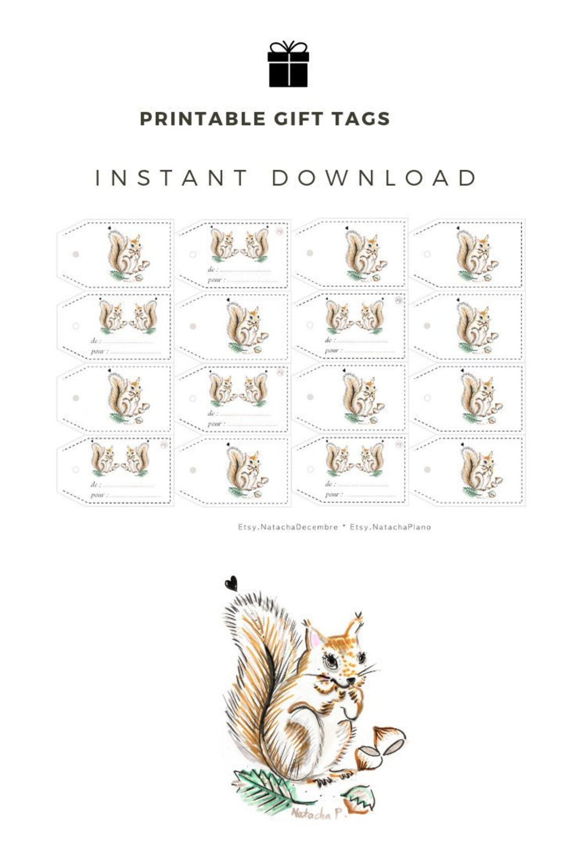 Cute Gift Tags Printable Illustrated With Squirrels 3 - Etsy