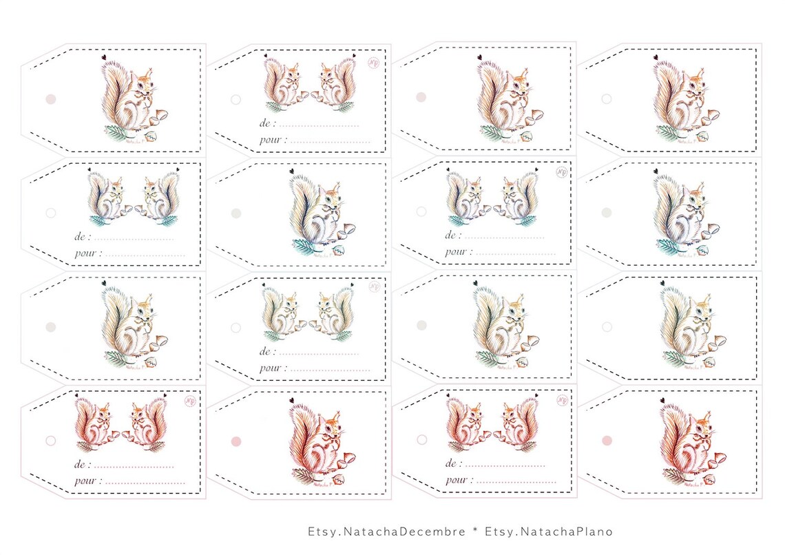 Cute Gift Tags Printable Illustrated With Squirrels 3 - Etsy