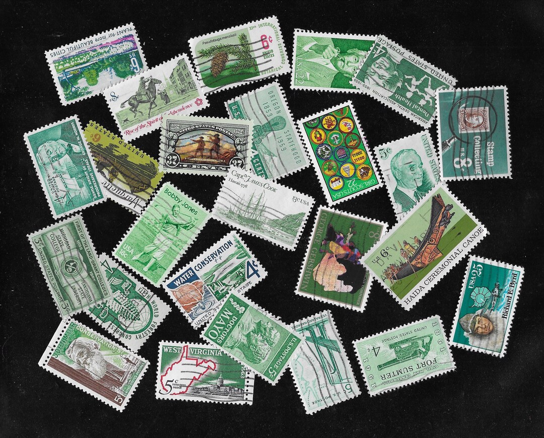 25 Shades of Green Used Stamps - Etsy