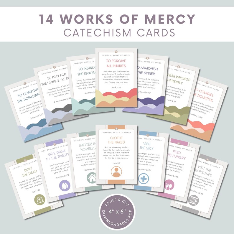 Printable Catholic Catechism Cards Mega-bundle | Works of Mercy | 10 ...