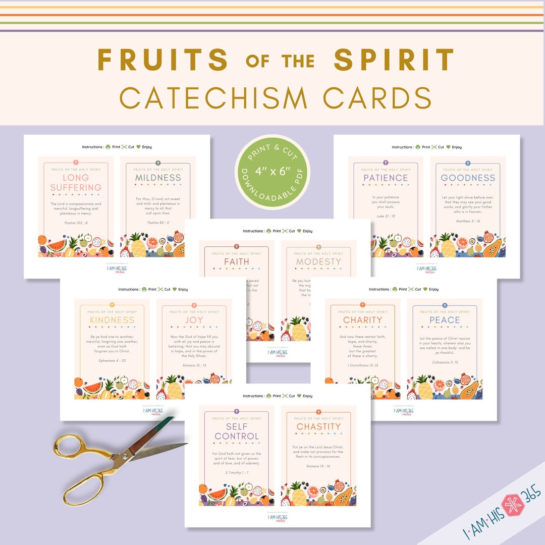 Fruits of the Holy Spirit Catechism Cards Bible Verse Virtue Cards ...