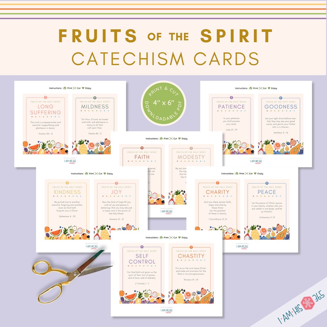 Fruits of the Holy Spirit Catechism Cards Bible Verse Virtue Cards ...