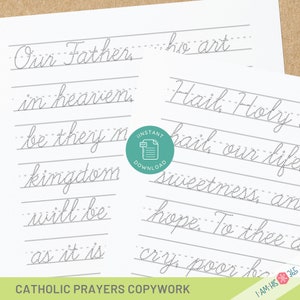 Catholic Cursive Worksheets 30 Page Copywork Bundle Scripture Saints 10 ...