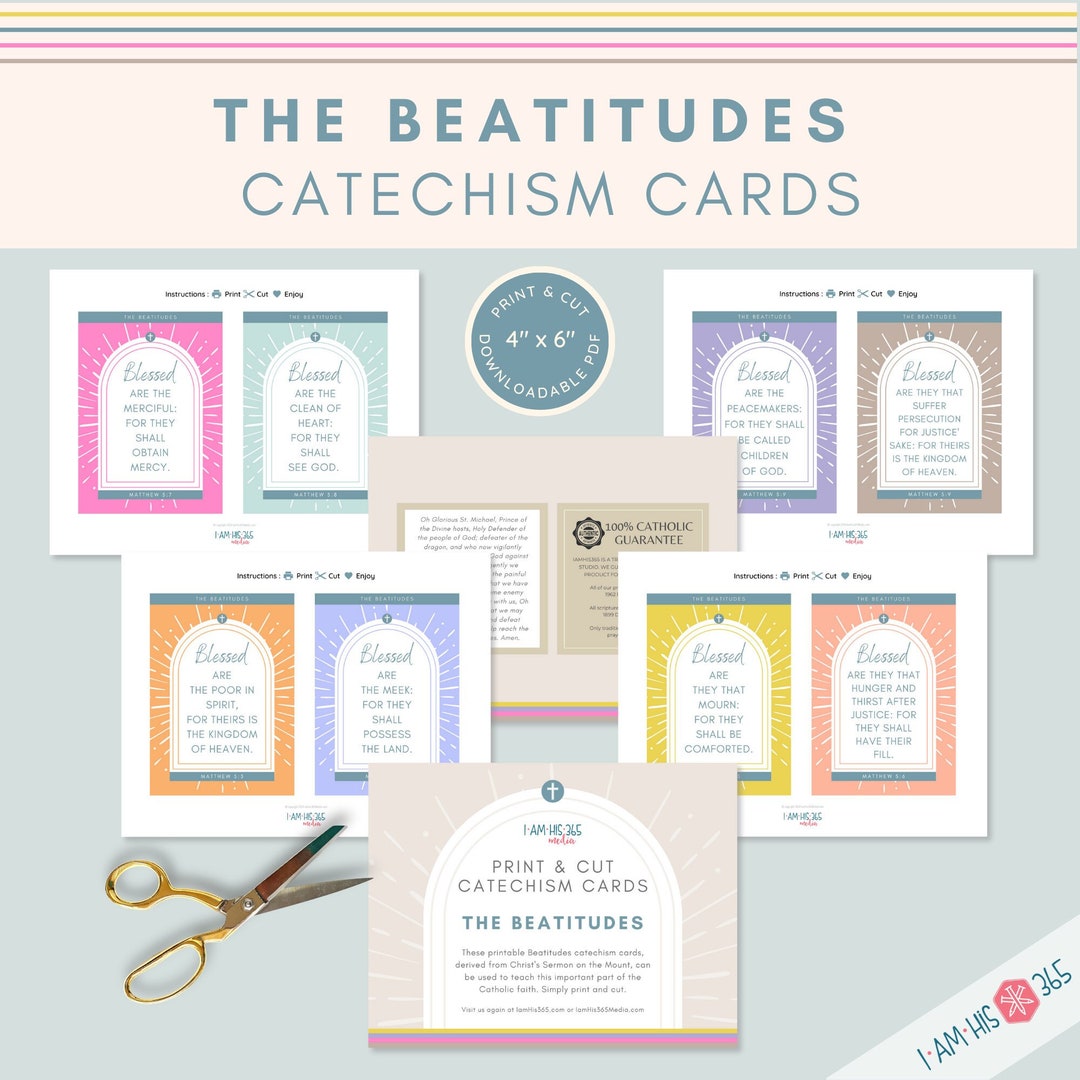The Beatitudes Catholic Catechism Cards Bible Verse Traditional ...