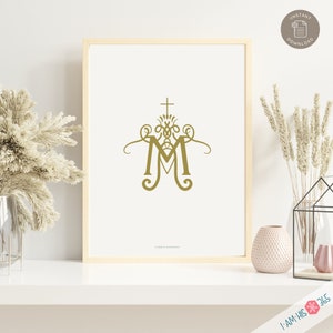 Auspice Maria Art Print: Gold Monogram, Catholic Home Decor (digital ...