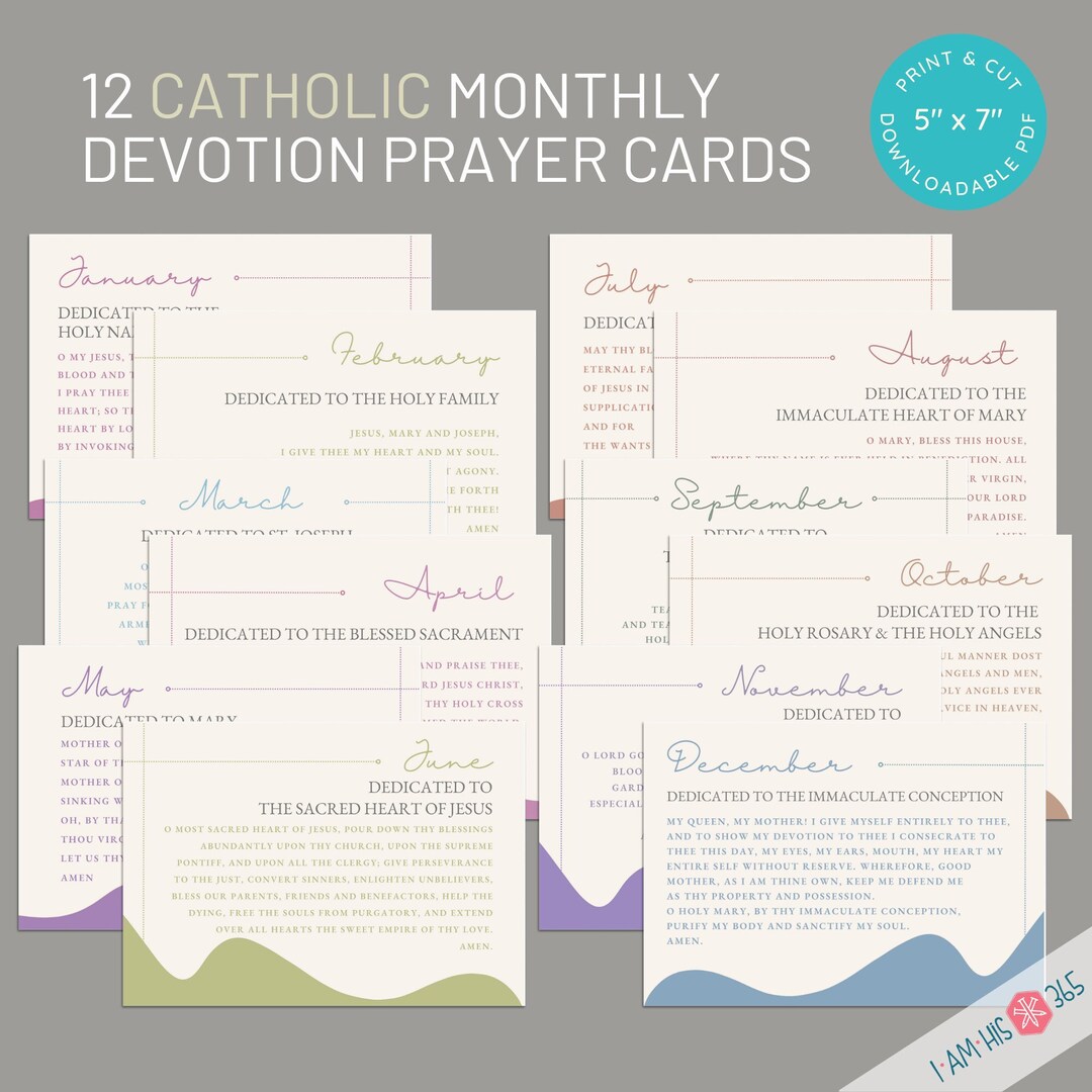 12 Catholic Prayer Cards for Monthly Devotion Traditional - Etsy