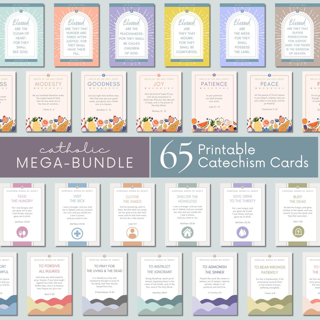 Printable Catholic Catechism Cards Mega-bundle | Works of Mercy | 10 ...
