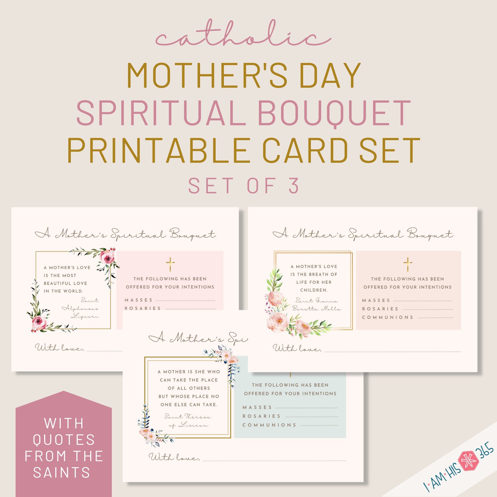 Printable Spiritual Bouquet Cards for Mother's Day | Set of 3 Catholic ...