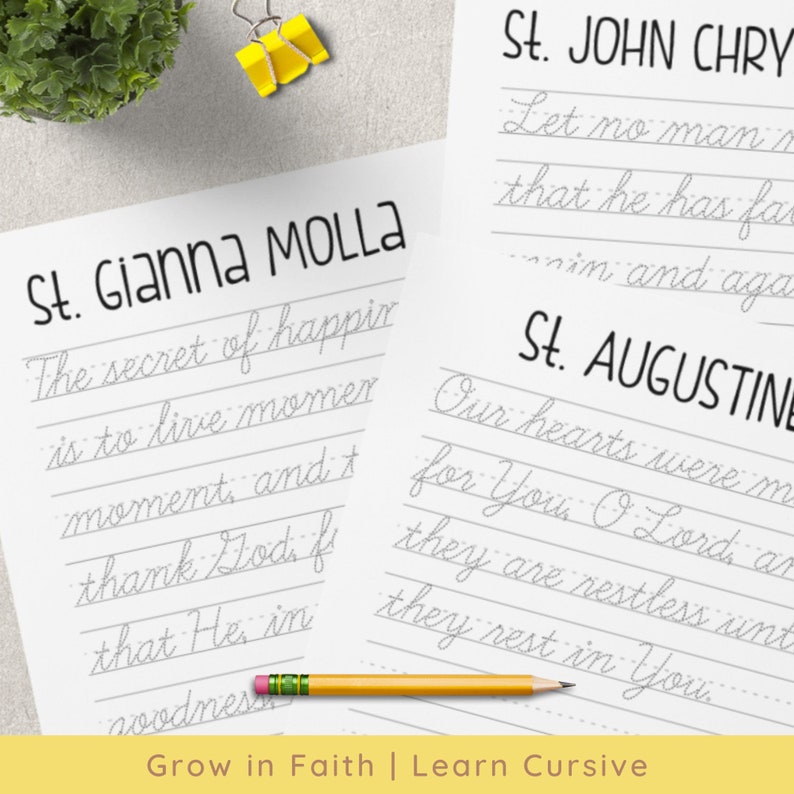 Cursive Handwriting Copy Work With Quote From Catholic Saints to ...
