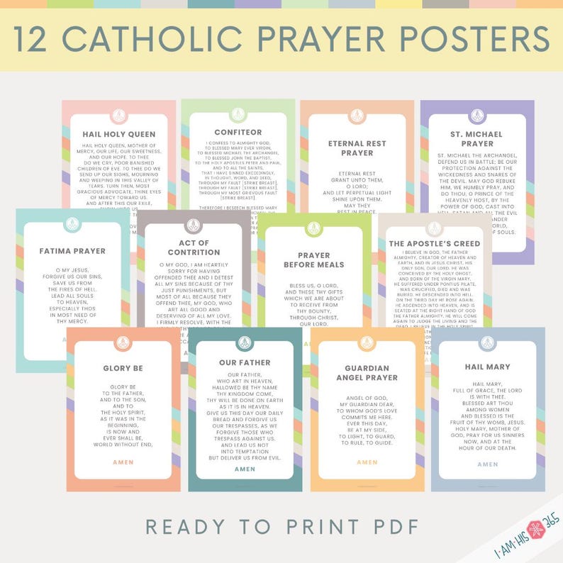 12 Printable Catholic Prayer Posters | Homeschool Decor | Traditional ...