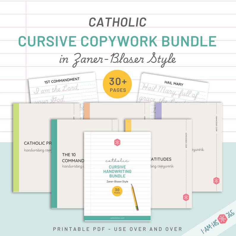 Catholic Cursive Handwriting Copywork Bundle Scripture Saints 10 ...
