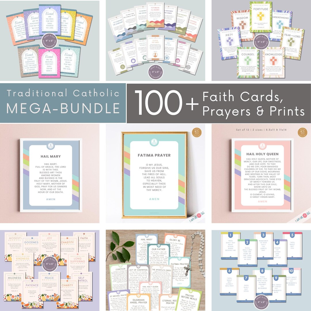 Printable Catholic Faith Bundle - 100+ Catechism Cards, Prayer Prints ...