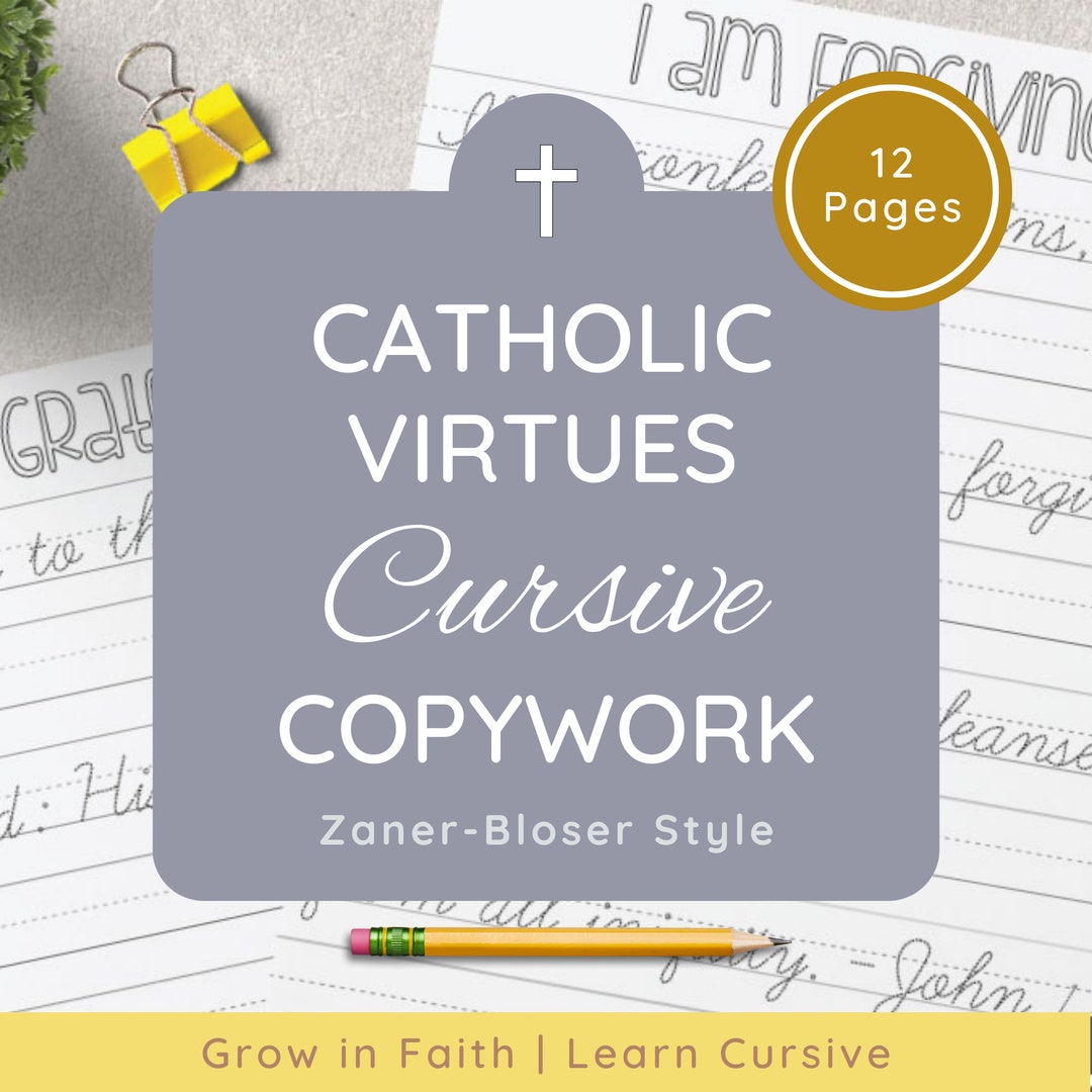 12 Christian Virtues Cursive Worksheets for Memorizing Scripture ...