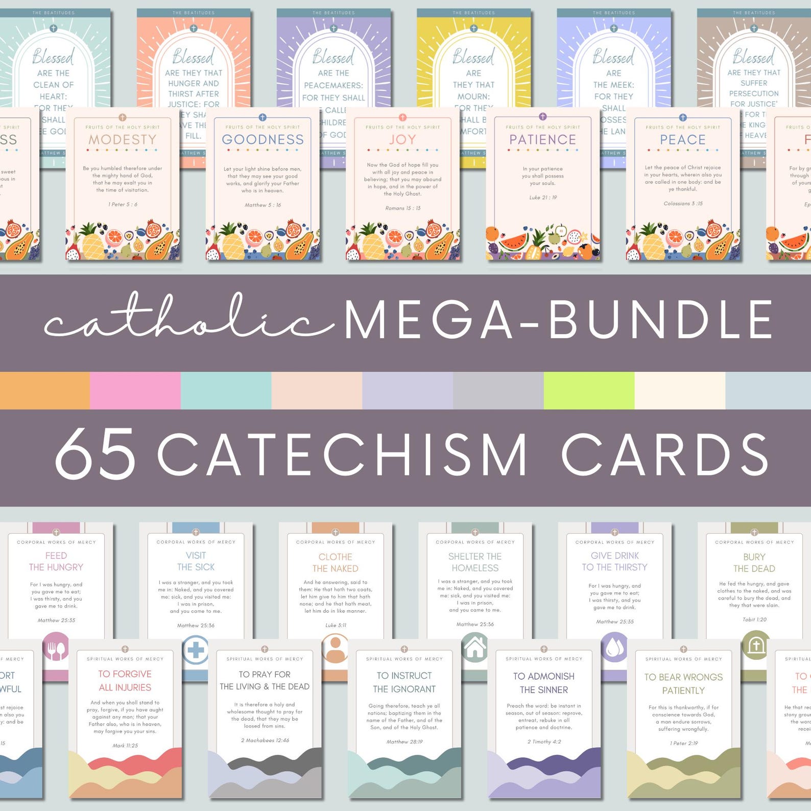 Printable Catechism Cards Catholic Mega-bundle 65 | Works of Mercy | 10 ...