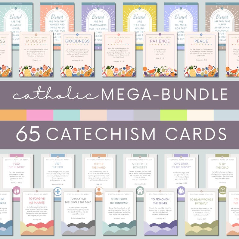 Printable Catechism Cards Catholic Mega-bundle 65 | Works of Mercy | 10 ...