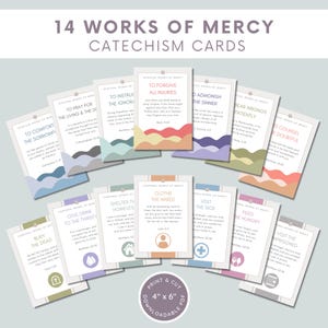 Printable Catechism Cards Catholic Mega-bundle 65 | Works of Mercy | 10 ...