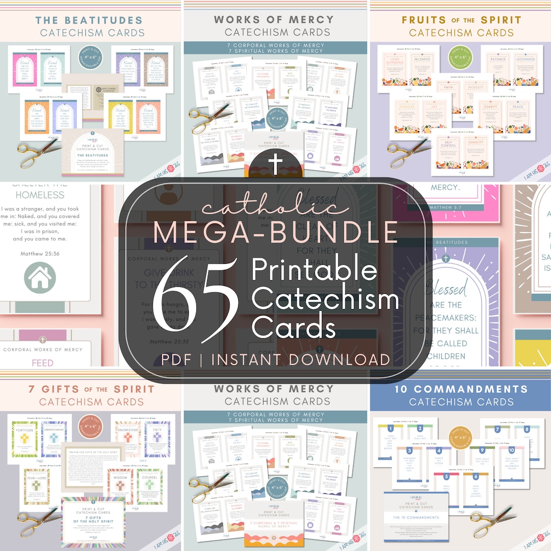 Printable Catechism Cards Catholic Mega-bundle 65 Works of Mercy 10 ...