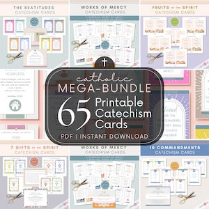 Printable Catechism Cards Catholic Mega-bundle 65 Works of Mercy 10 ...
