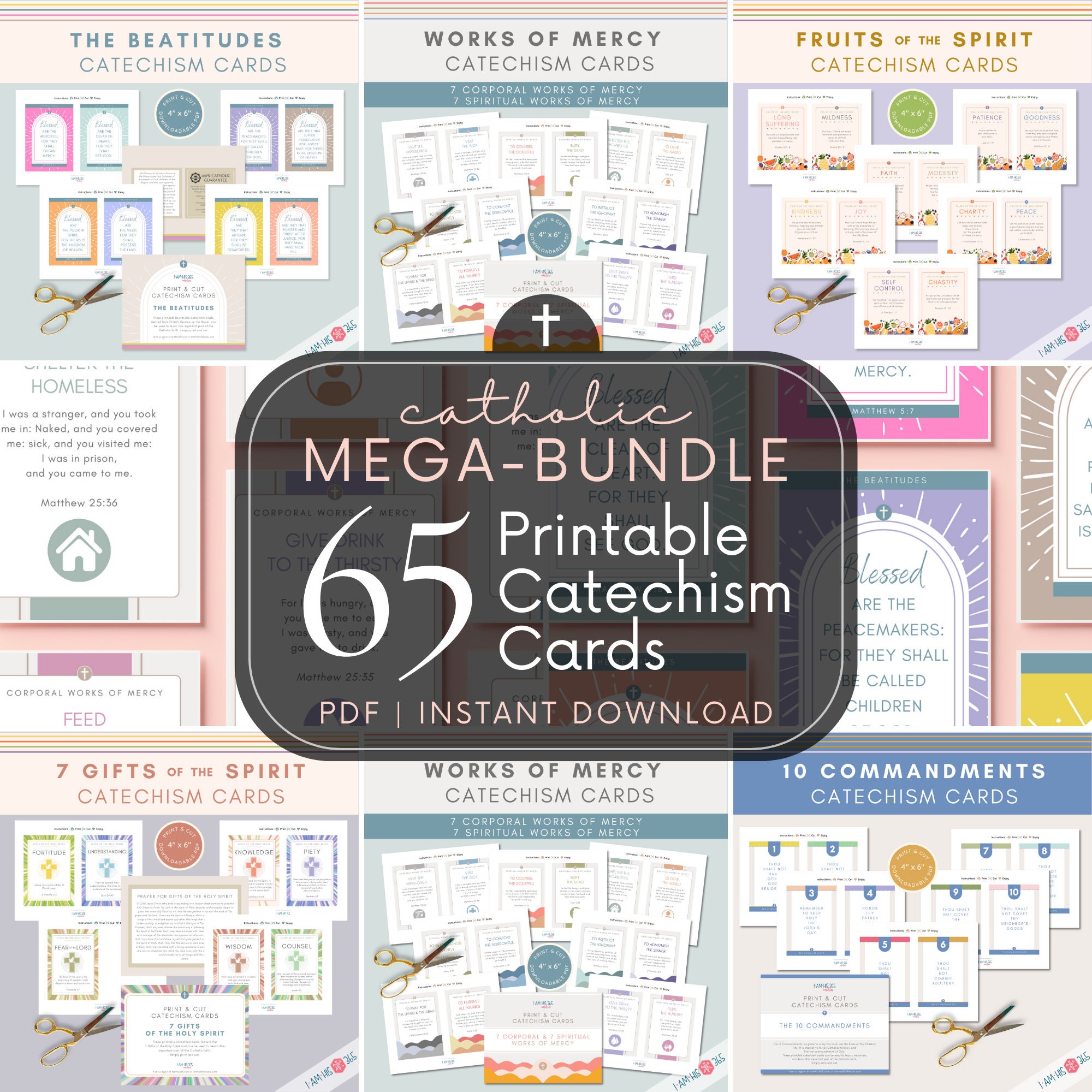 Printable Catechism Cards Catholic Mega-bundle 65 Works of Mercy 10 ...