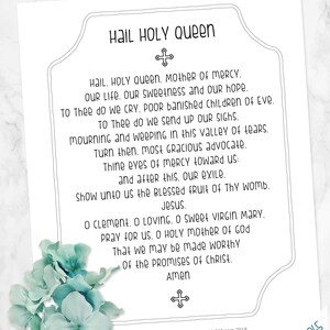 Hail Holy Queen Prayer Print Catholic Prayer Printable | Etsy