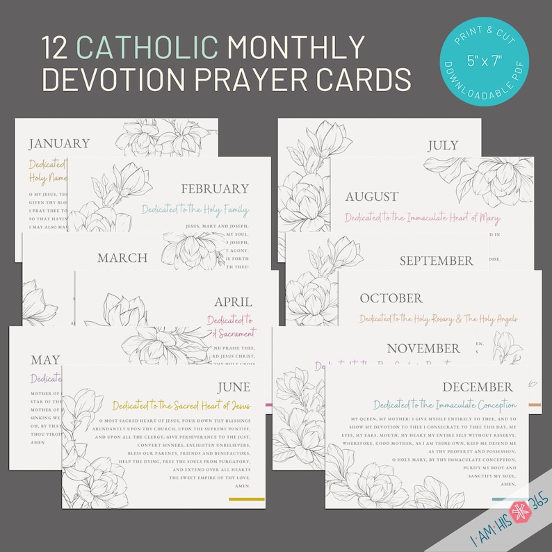 12 Catholic Prayer Cards for Monthly Devotion Traditional Catholic ...