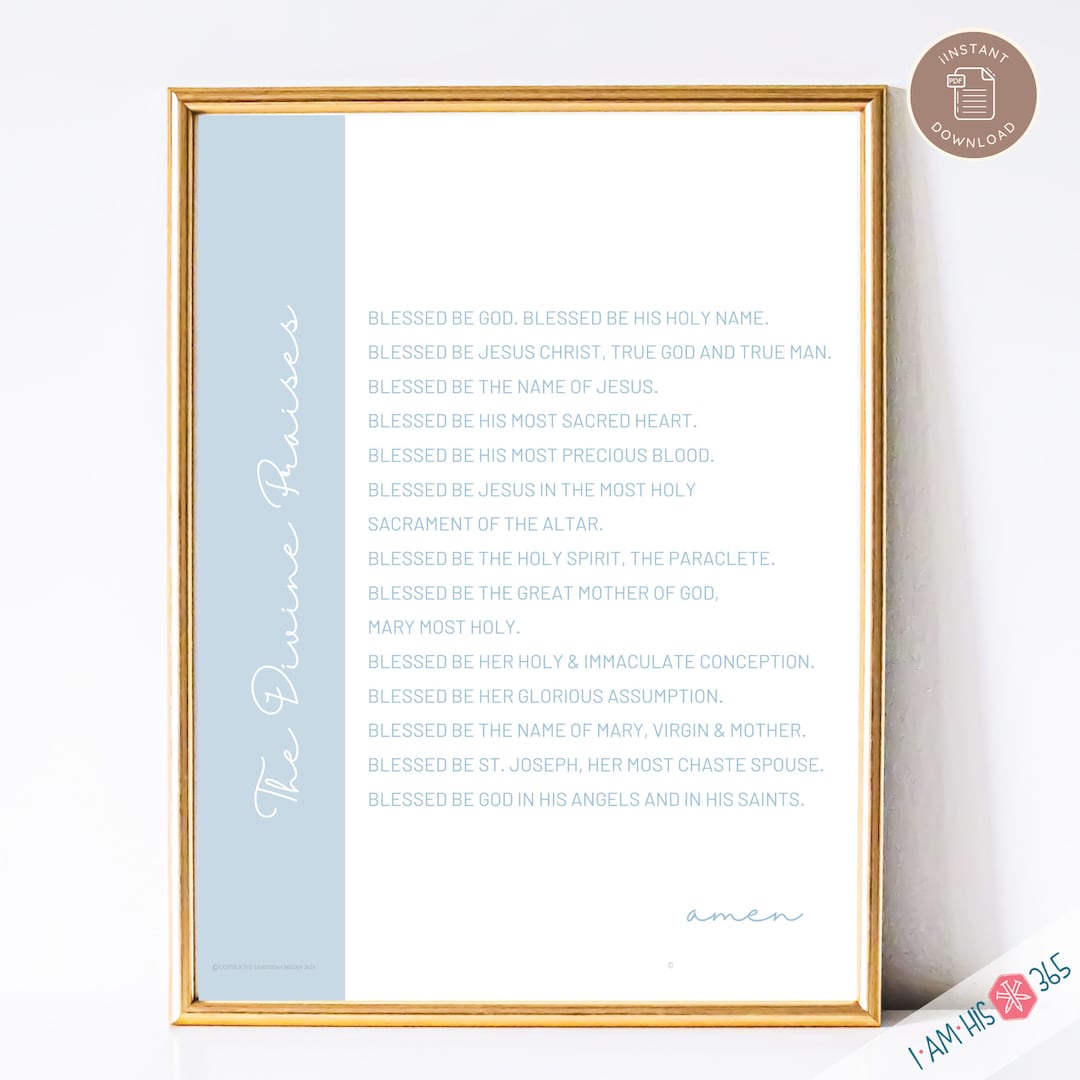 The Divine Praises Prayer Print - Catholic Prayer Printable, Christian ...