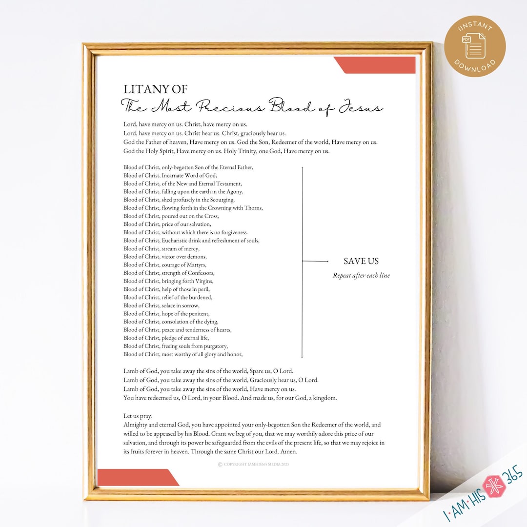 Litany of the Precious Blood of Jesus Printable Catholic Prayer Print ...