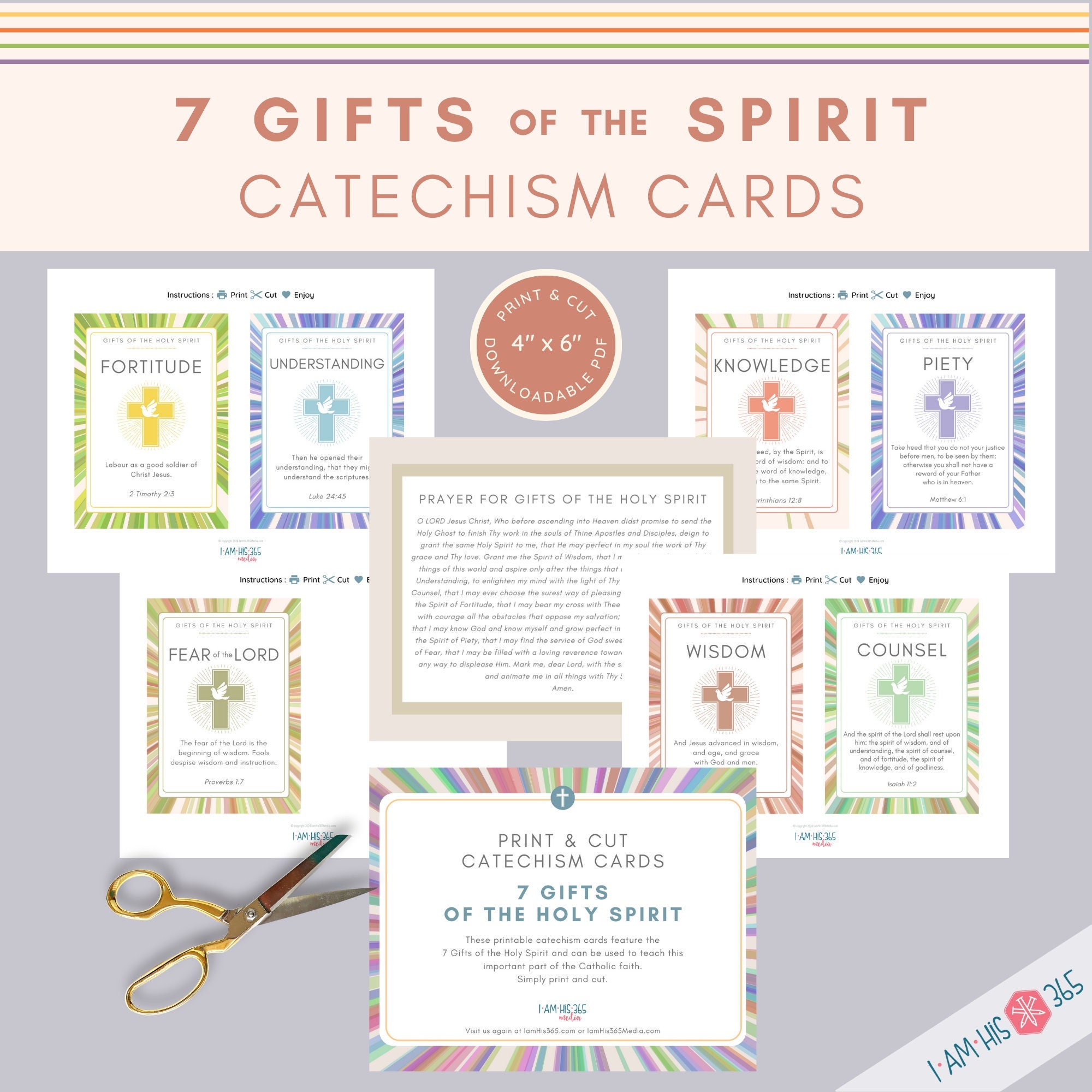 7 Gifts of the Holy Spirit Catechism Cards | Bible Verse | Virtue Cards ...