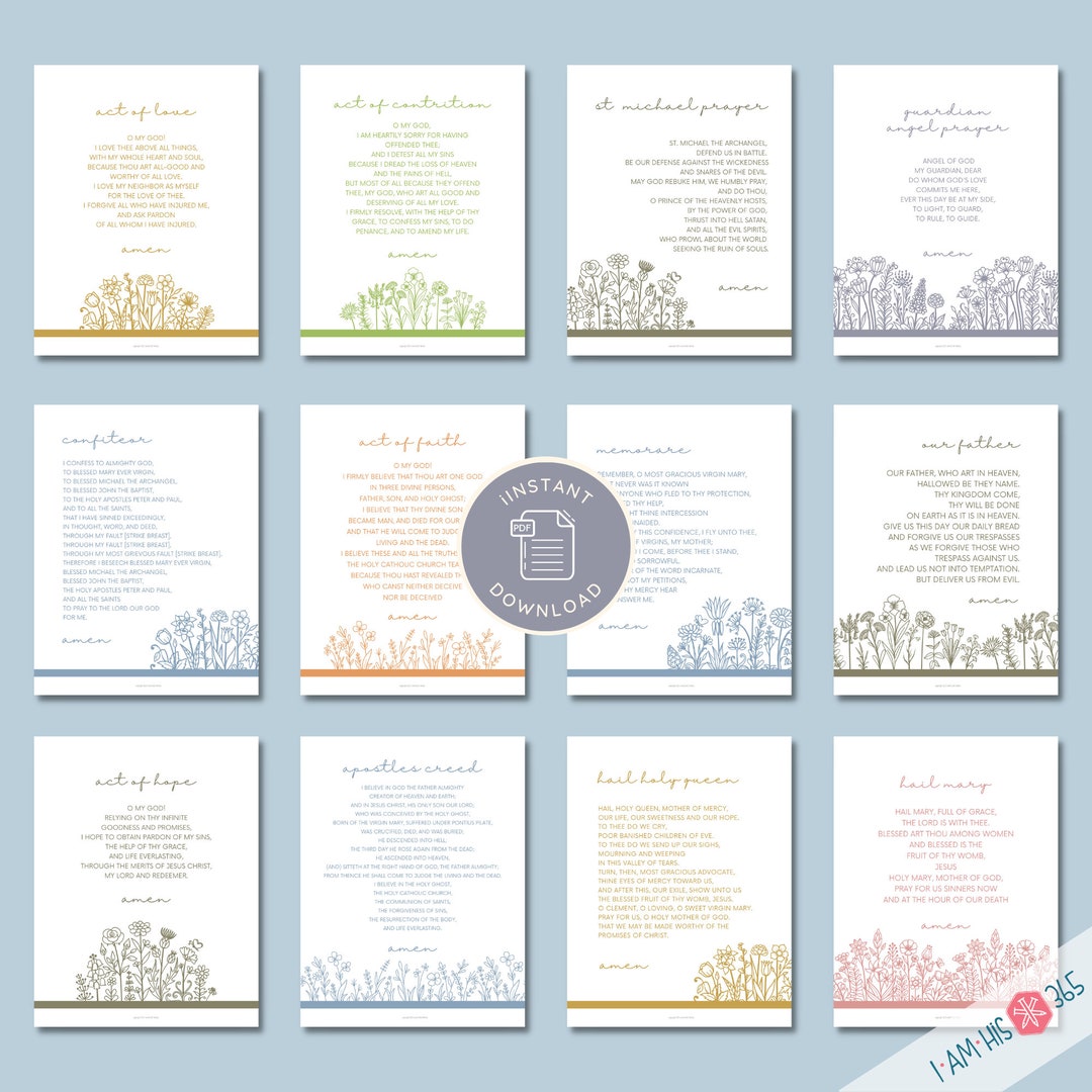 Catholic Prayer Print Set of 12 - Catholic Prayer Printable, Classroom ...