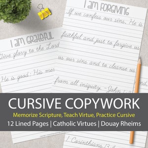 12 Christian Virtues Cursive Worksheets for Memorizing - Etsy