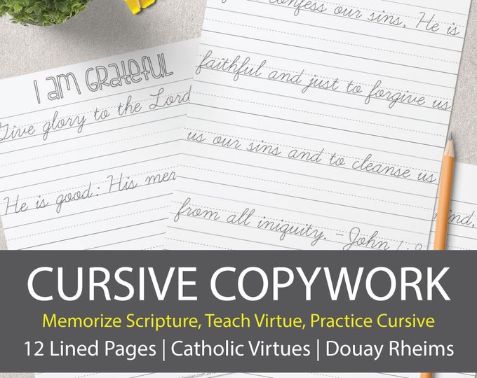 12 Christian Virtues Cursive Worksheets for Memorizing - Etsy