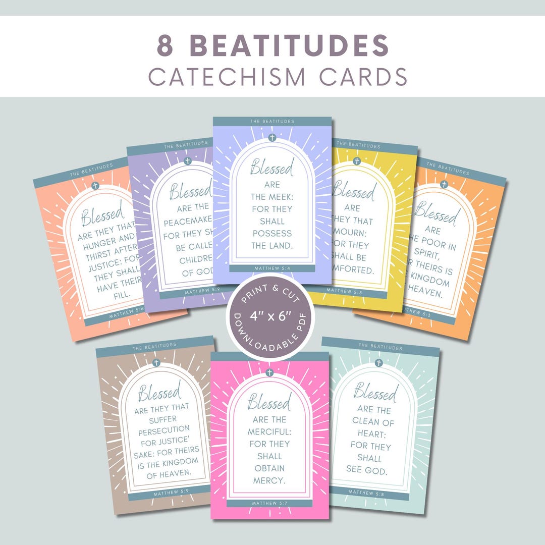 The Beatitudes Catholic Catechism Cards Bible Verse Traditional ...