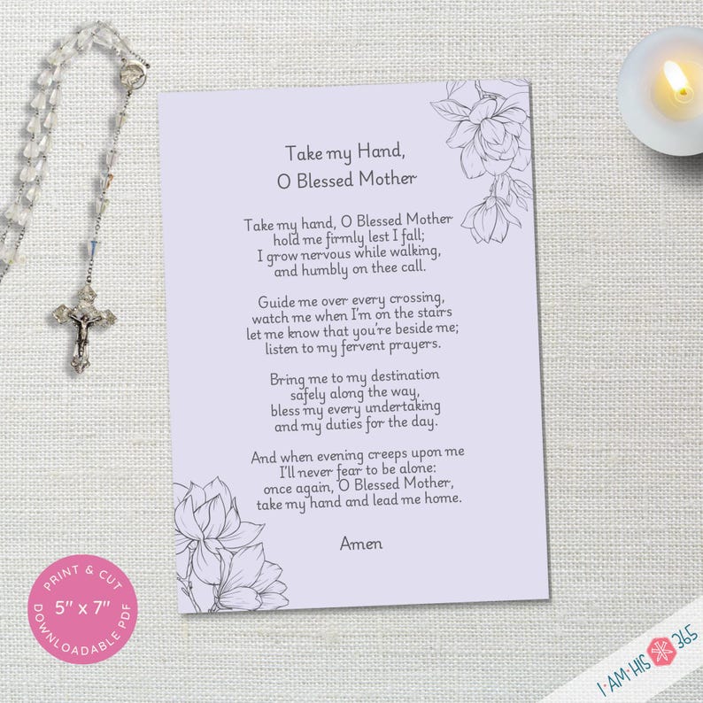 Blessed Mother Prayer Card Set: Catholic Poem Art (digital Download) - Etsy
