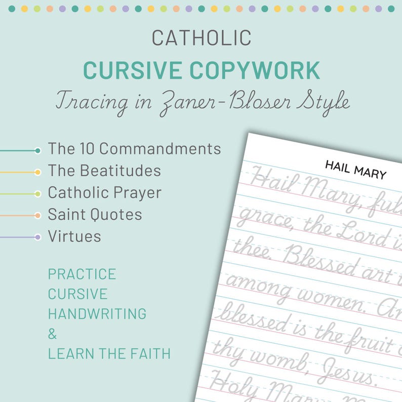 Catholic Cursive Worksheet Bundle for Catechism | Scripture | Saints ...