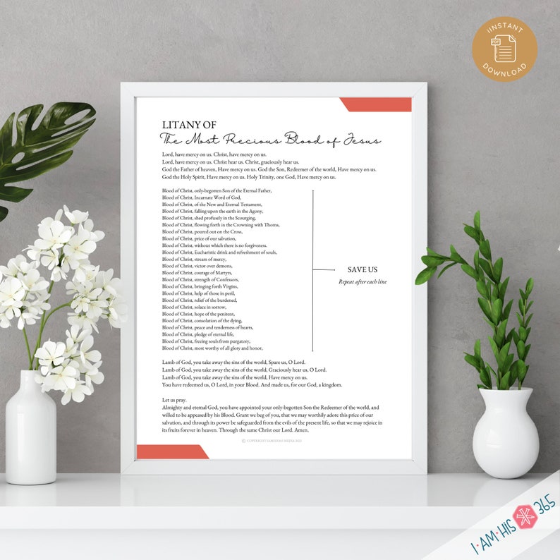 Litany of the Precious Blood of Jesus Printable Catholic Prayer Print ...