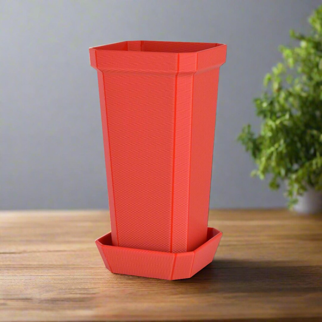 Tall and Narrow Plant Pot, Red, 7-inch Height - Etsy
