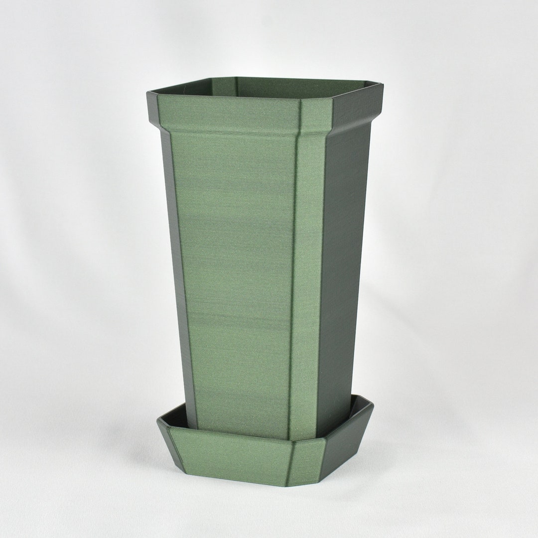 Tall and Narrow Plant Pot, Metallic Green Color, 7-inch Height - Etsy