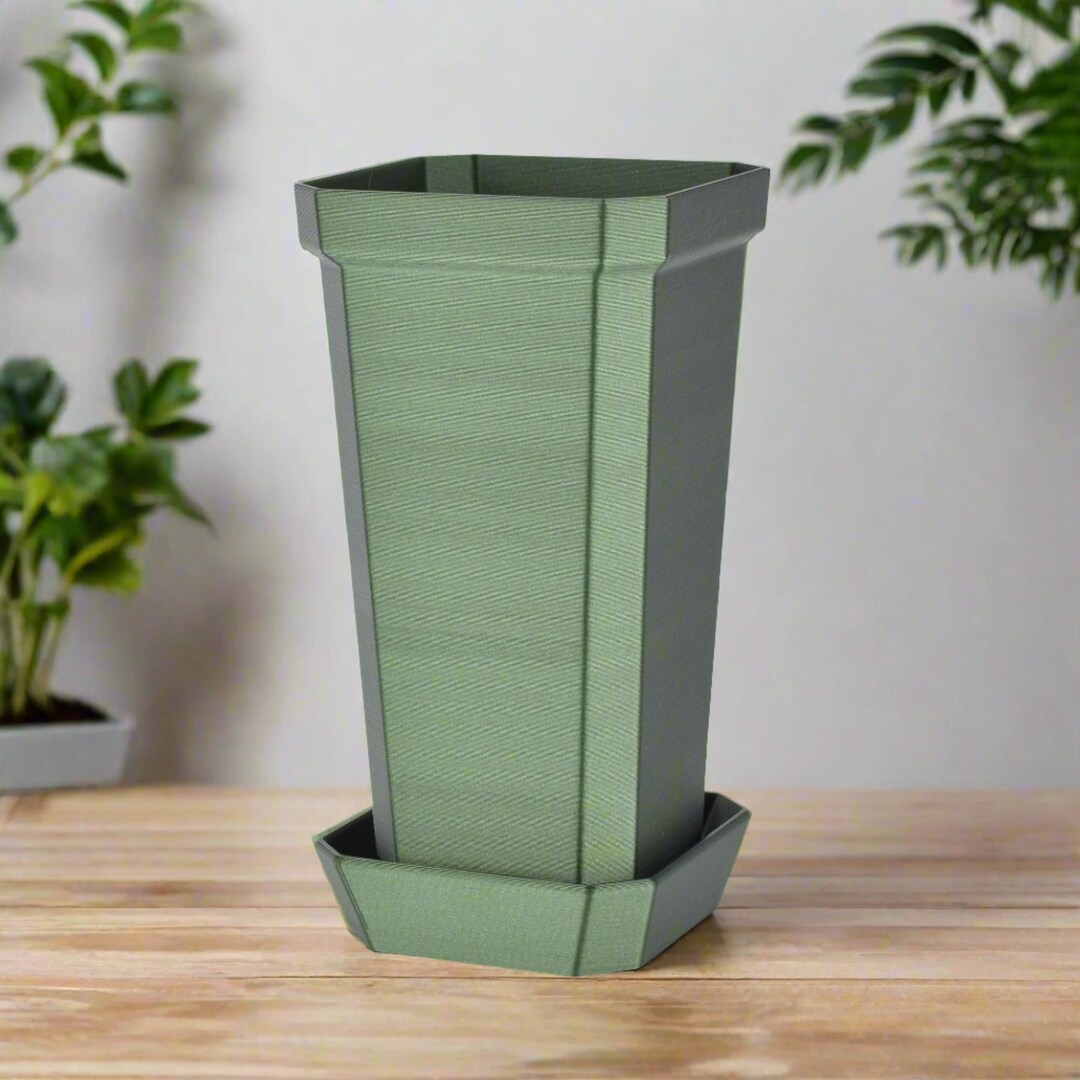 Tall and Narrow Plant Pot, Metallic Green Color, 7-inch Height - Etsy