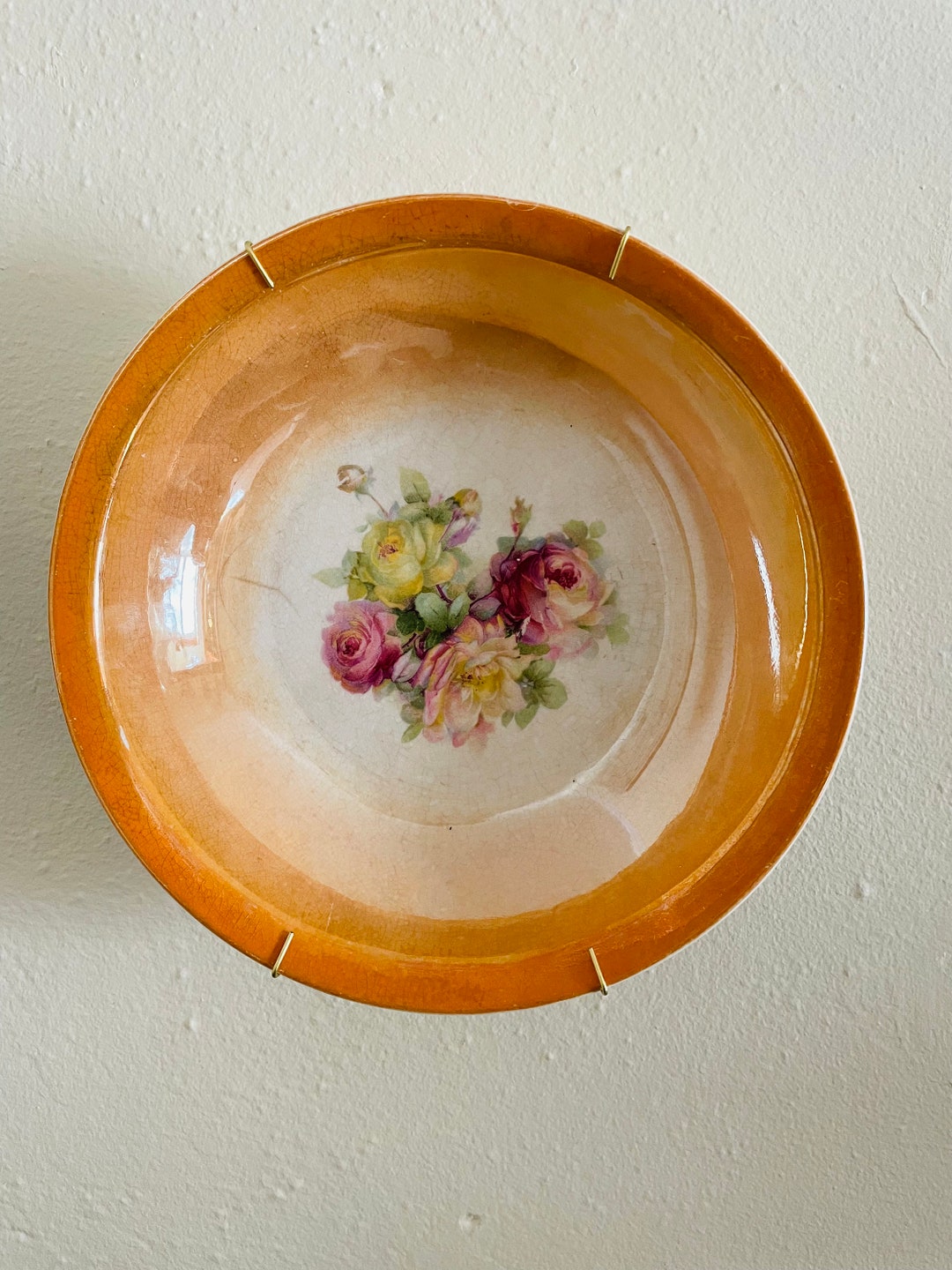 W.S. George Derwood Orange Lusterware Serving Bowl Floral Center - Etsy