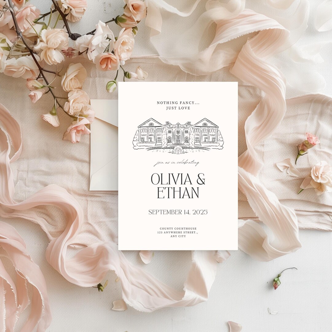 Courthouse Wedding Invitation Template • Elegant Civil Ceremony Invite ...